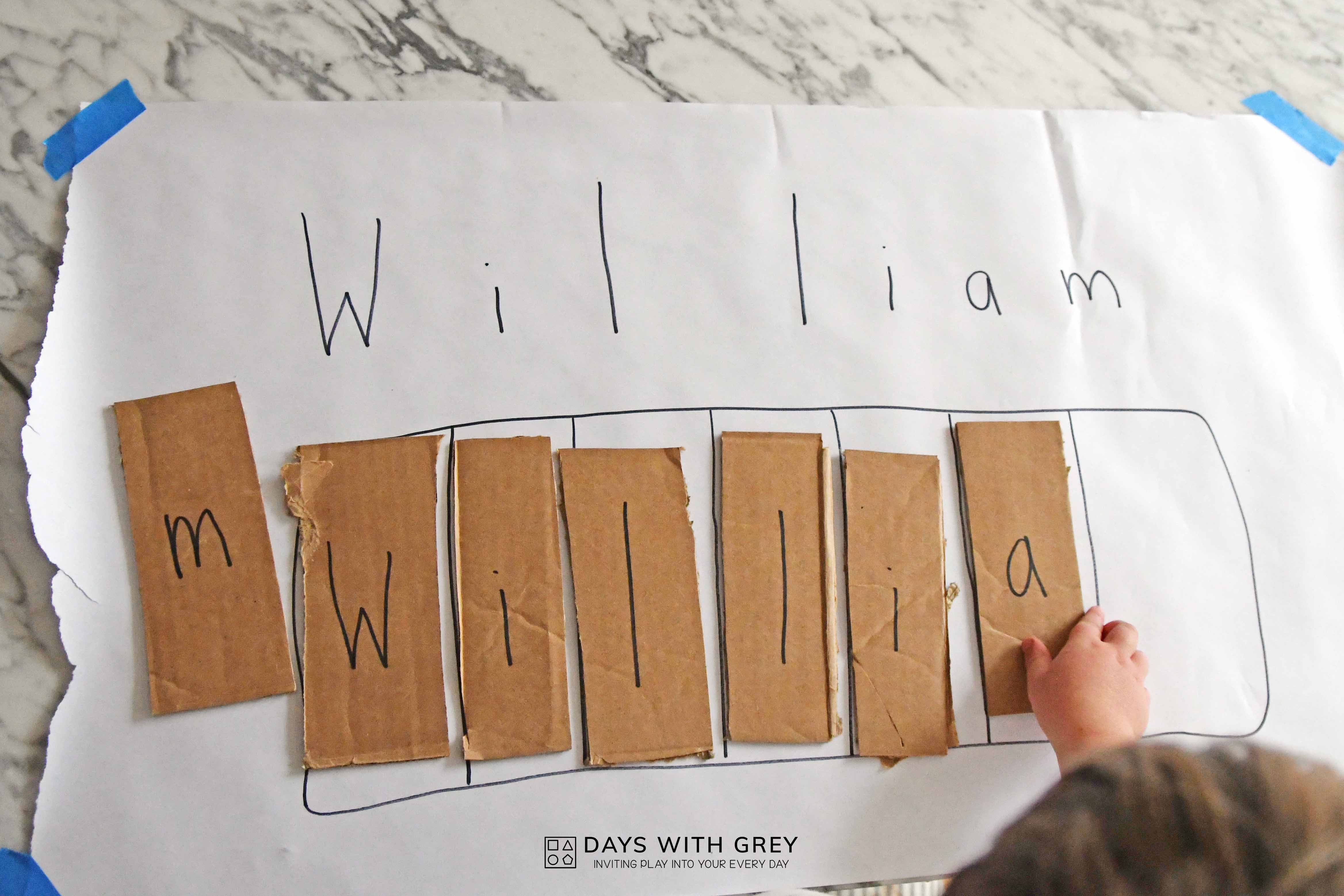 Cardboard Name Build for Preschool - Days With Grey