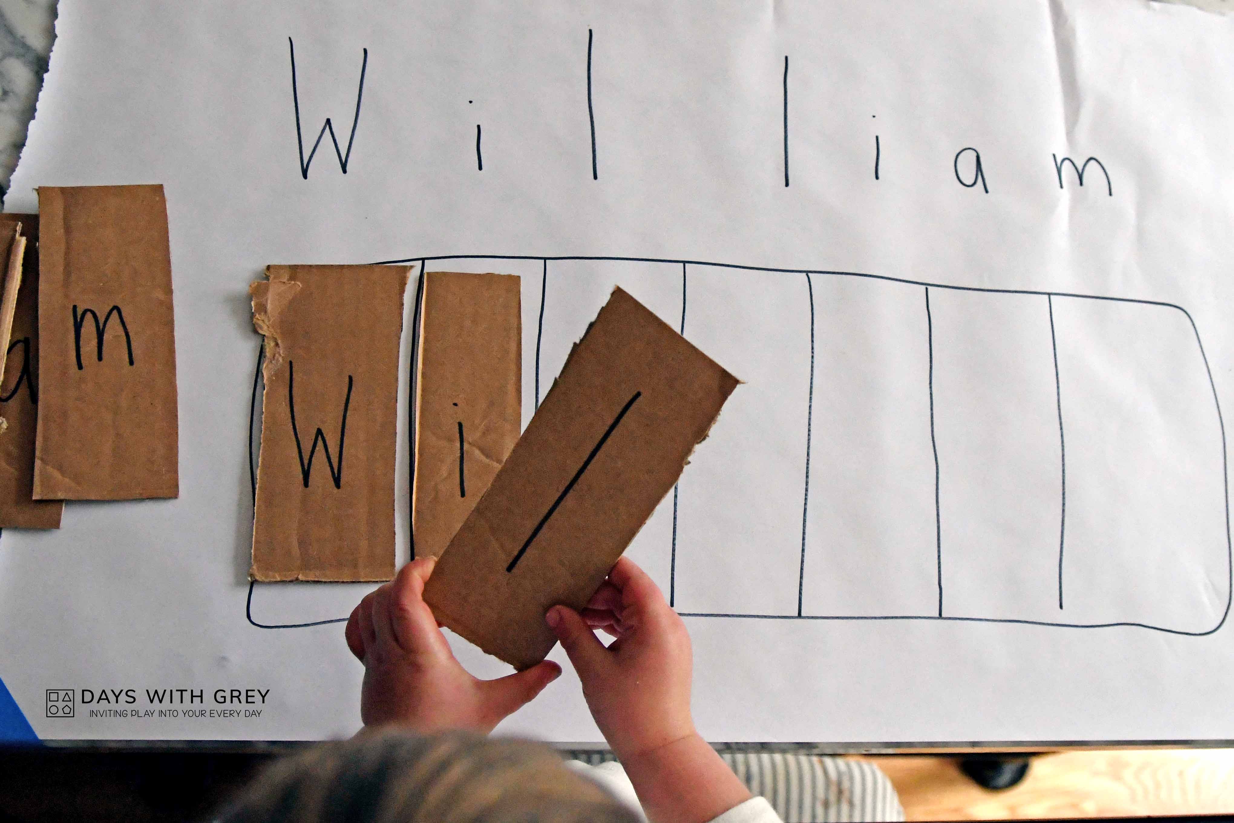 Cardboard Name Build for Preschool - Days With Grey