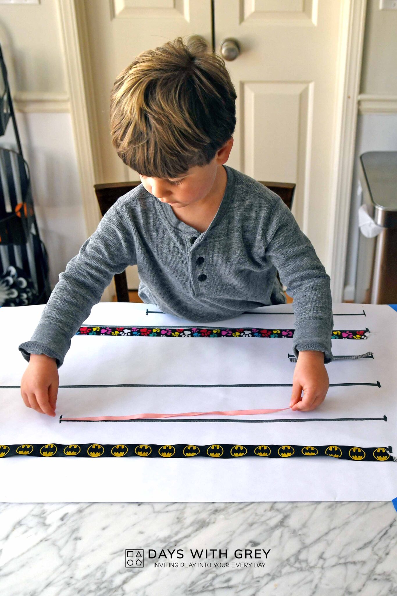 Ribbon Lines - Preschool Measurement Activity - Days With Grey