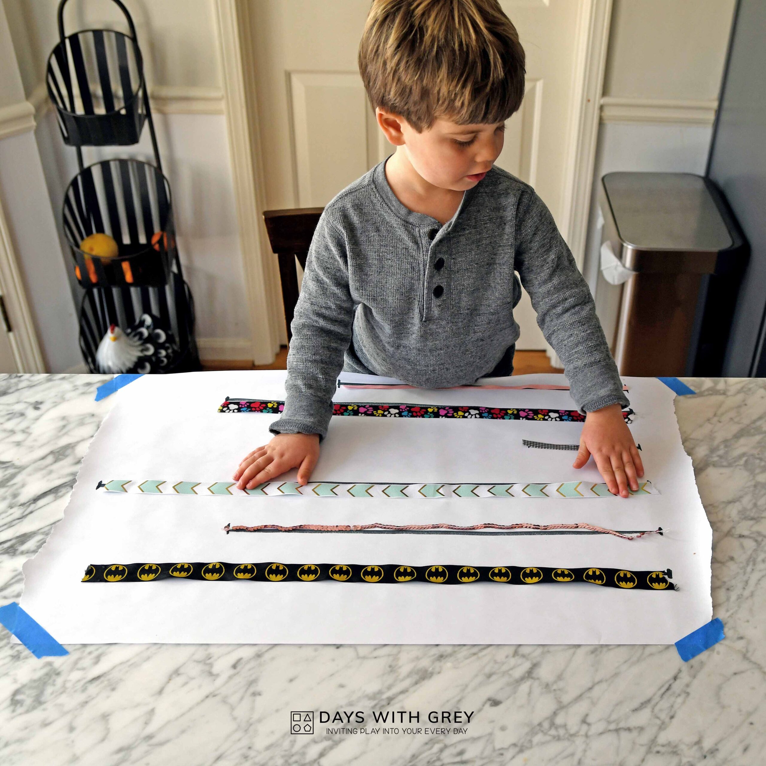 Ribbon Lines - Preschool Measurement Activity - Days With Grey