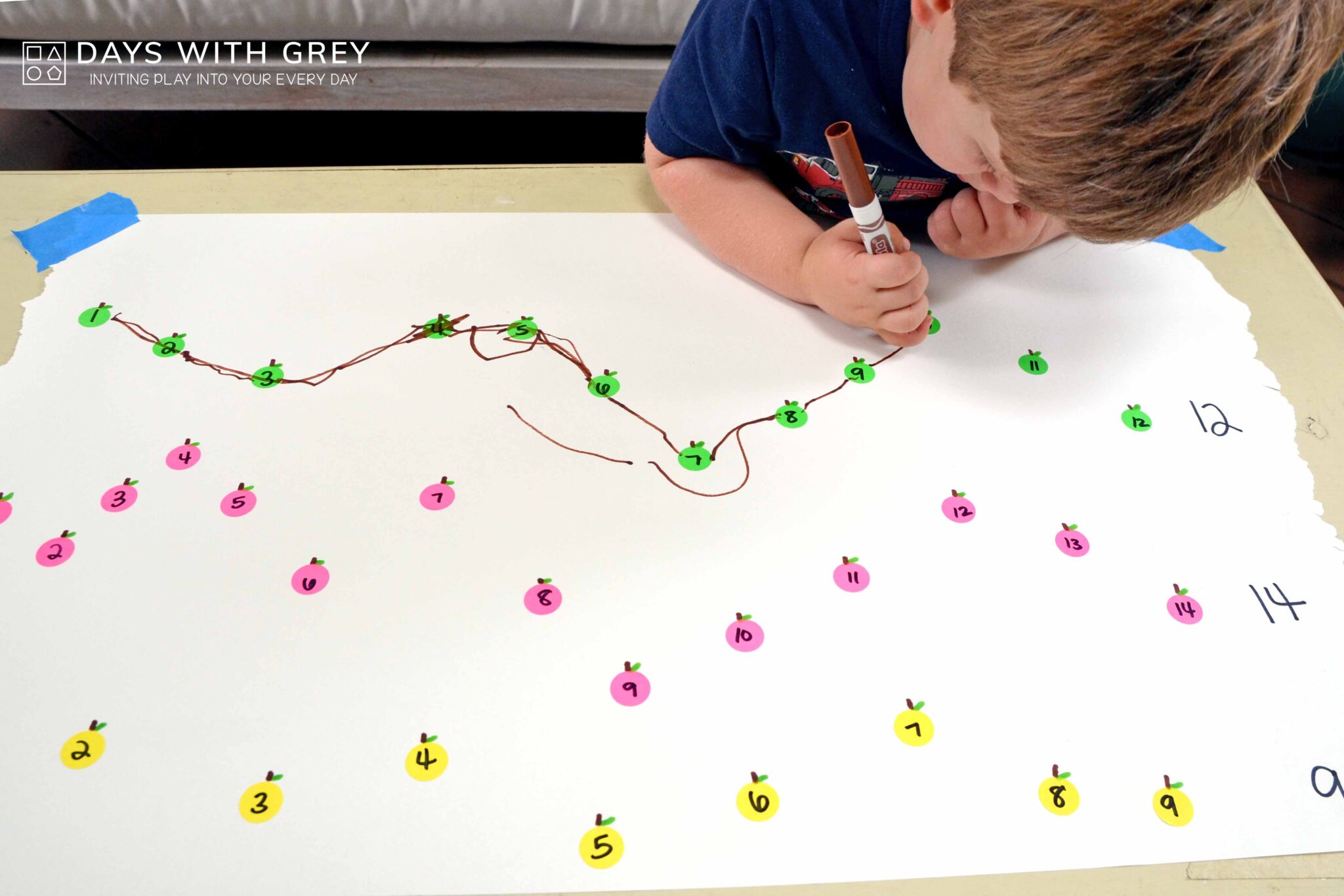 Apple Dot to Dot - Preschool Math Activity - Days With Grey