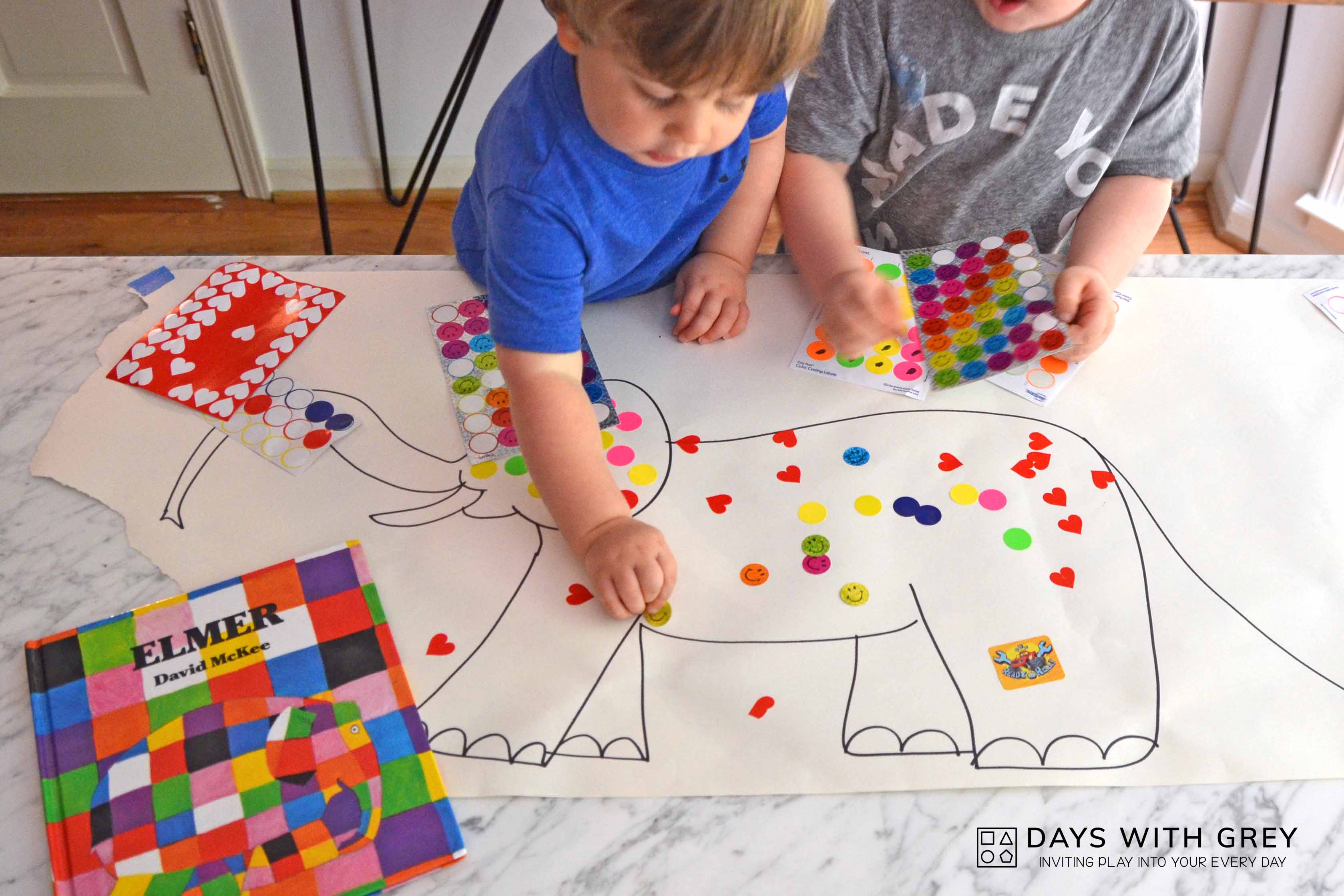 Elmer the Elephant Sticker Activity - Days With Grey