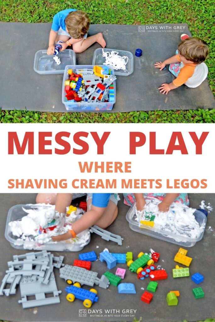 Shaving Cream and LEGOS Messy Play - Days With Grey