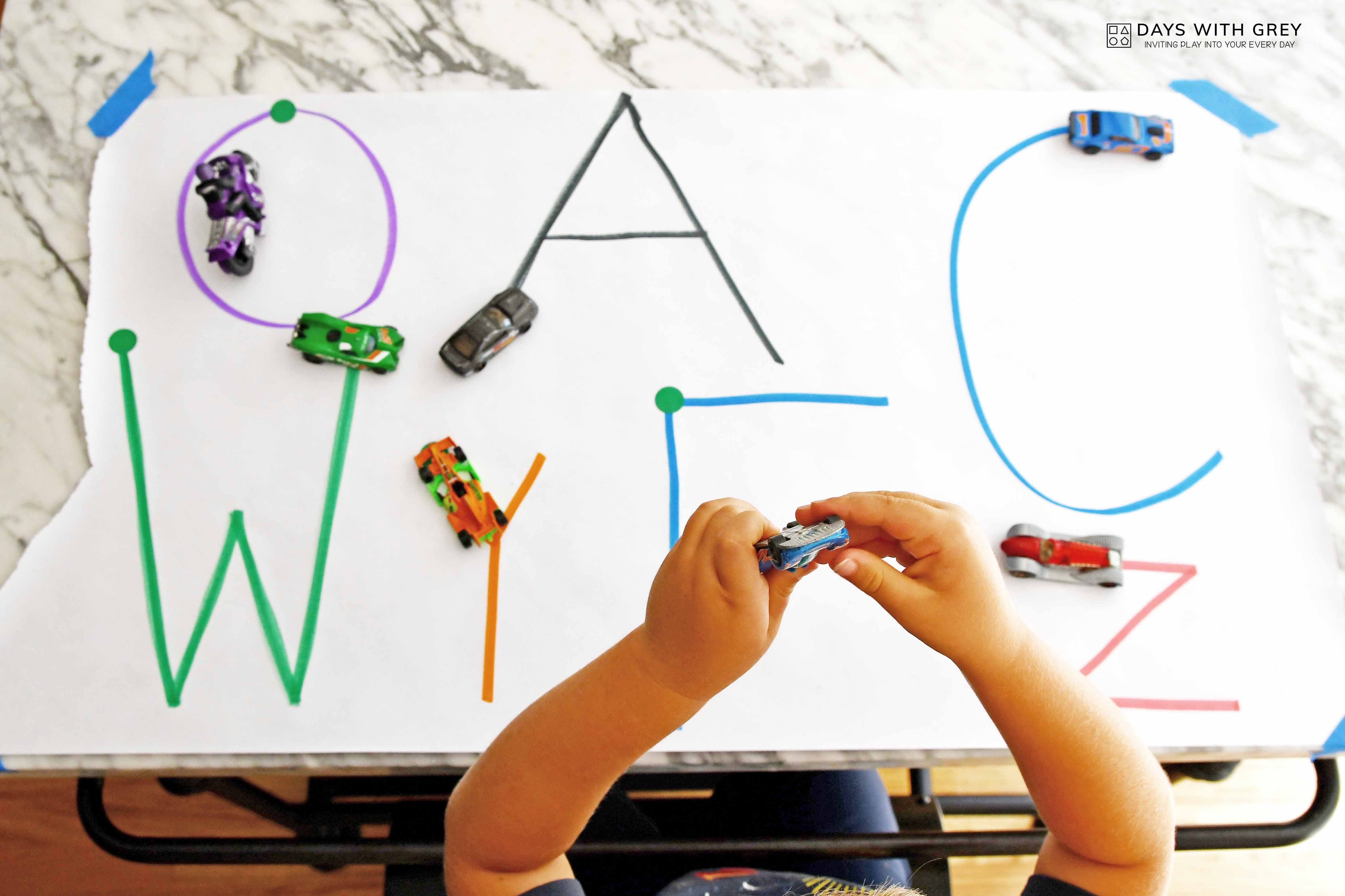 Writing Letters with Race Cars - Days With Grey