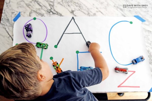 Writing Letters with Race Cars - Days With Grey