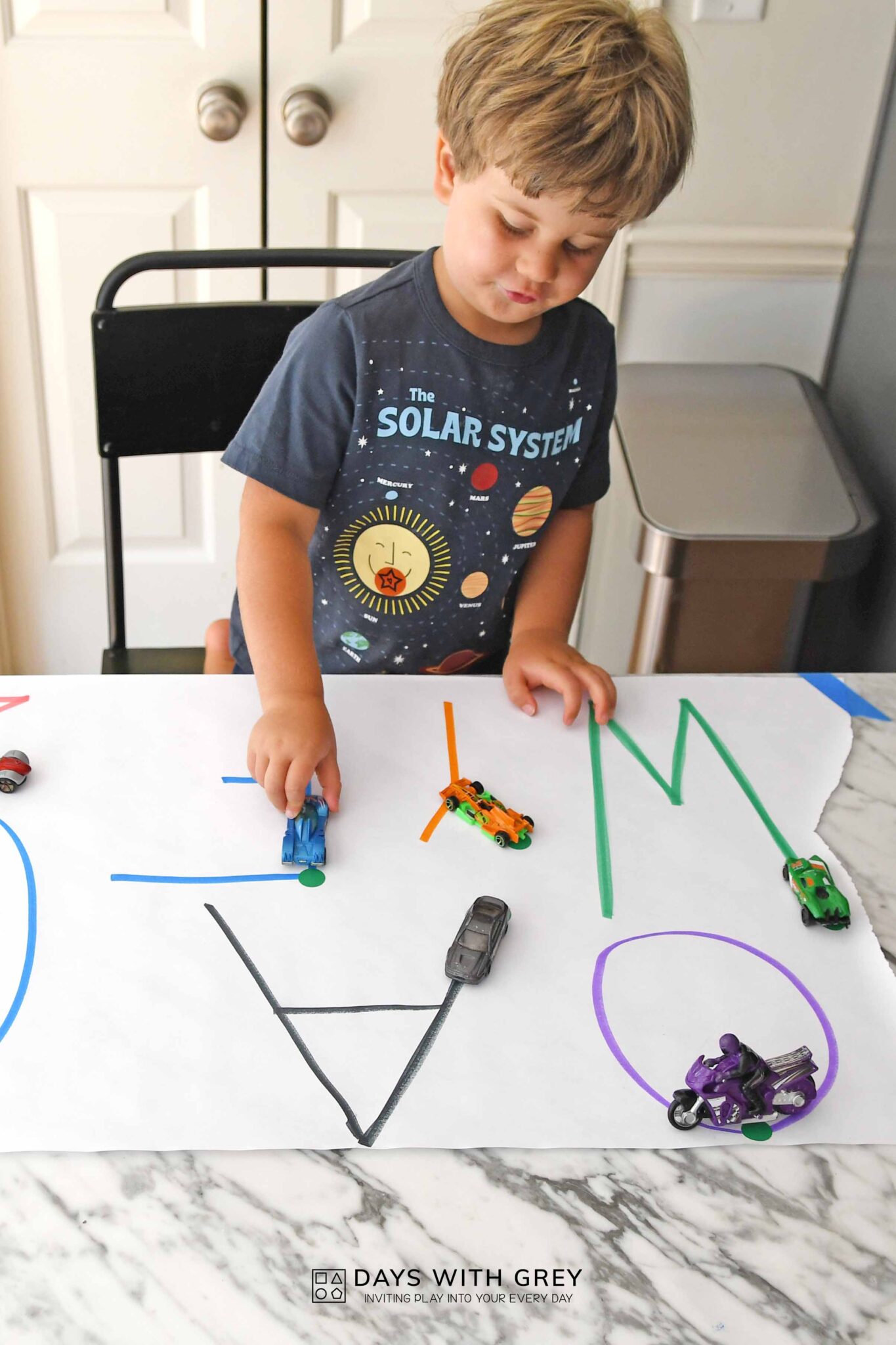 Writing Letters with Race Cars - Days With Grey