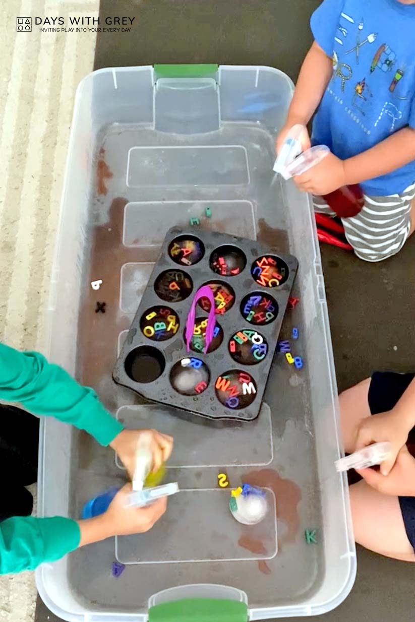 Alphabet Ice - Preschool Sensory Play - Days With Grey