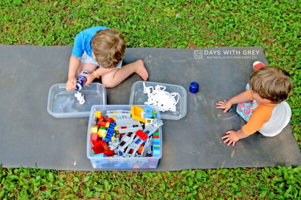 Shaving Cream and LEGOS Messy Play - Days With Grey