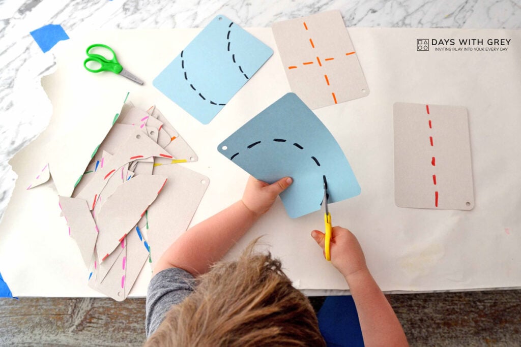 Cutting Lines; Preschool Scissor Practice - Days With Grey