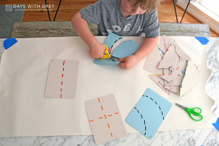 Cutting Lines; Preschool Scissor Practice - Days With Grey