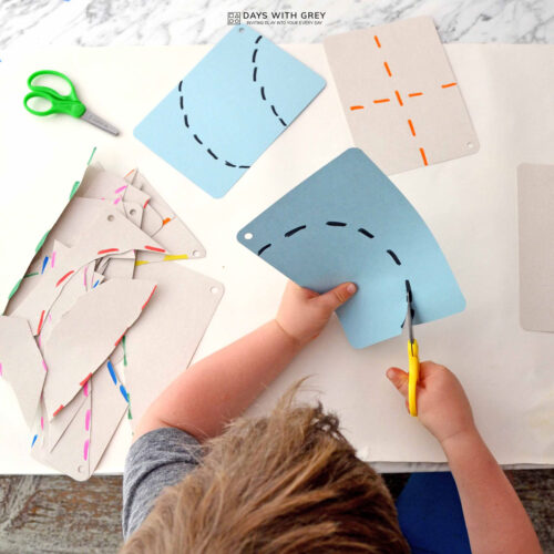Cutting Lines; Preschool Scissor Practice - Days With Grey