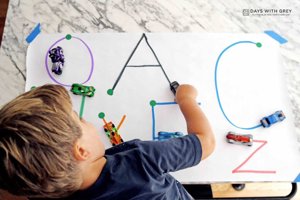 Writing Letters with Race Cars - Days With Grey