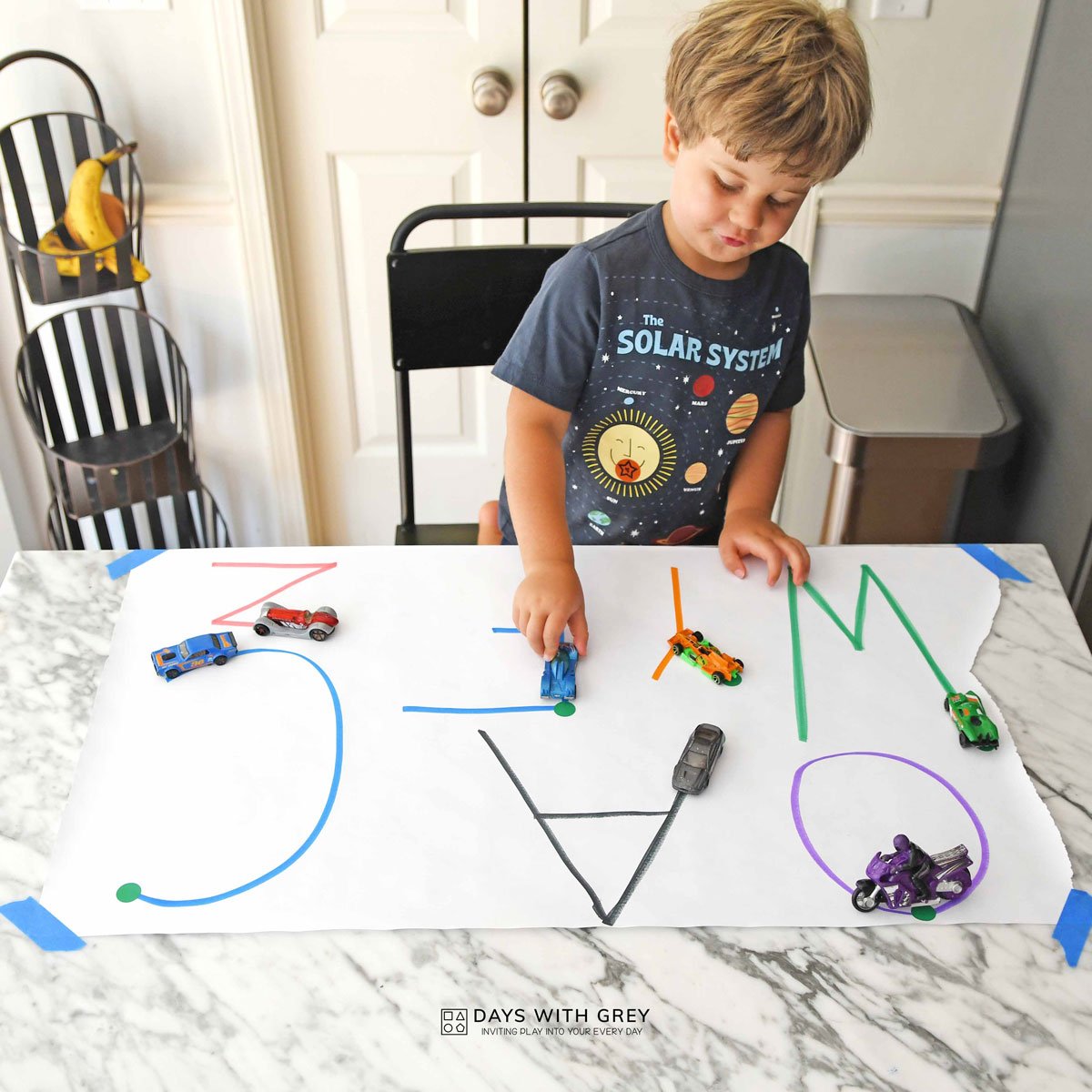 Writing Letters with Race Cars - Days With Grey