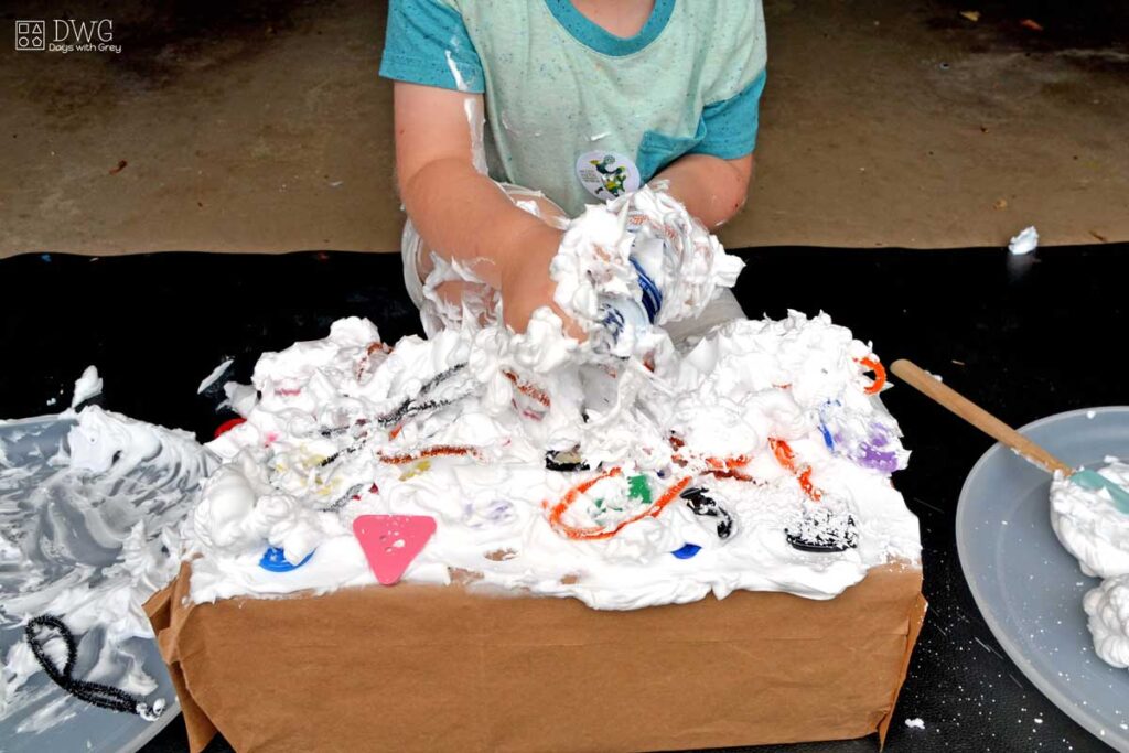 Shaving Cream Sensory Play to Decorate the Cake - Days With Grey