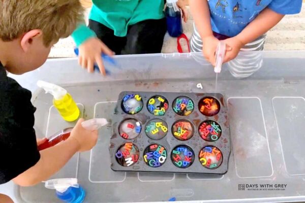 Alphabet Ice Pods- Preschool Sensory Play - Days With Grey