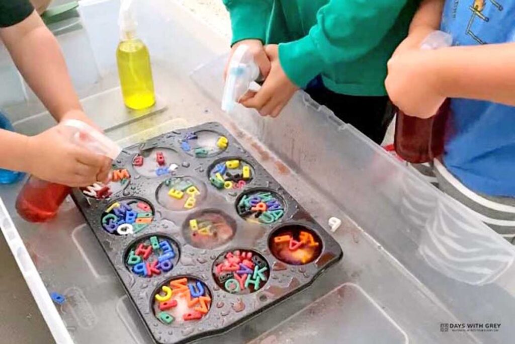 Alphabet Ice Pods- Preschool Sensory Play - Days With Grey
