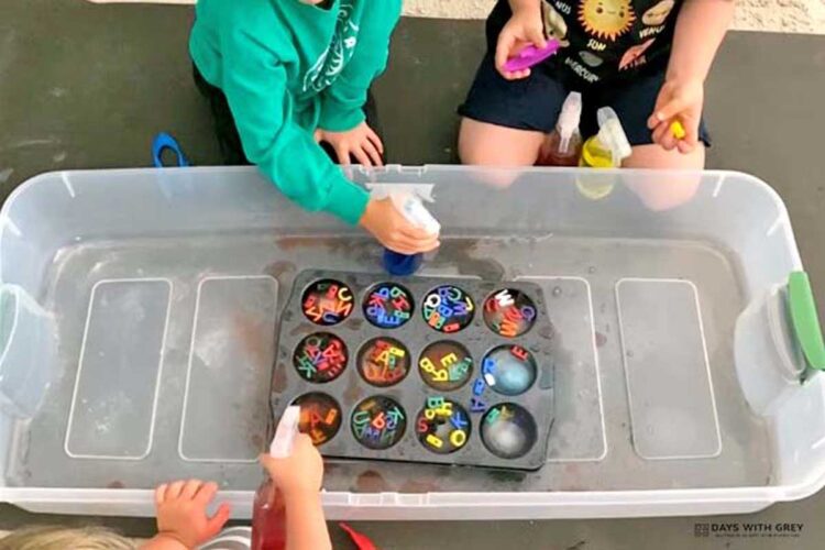 Alphabet Ice Pods- Preschool Sensory Play - Days With Grey