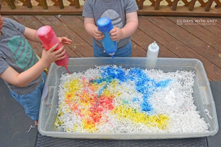 Shredded Paper Messy Sensory Play - Days With Grey