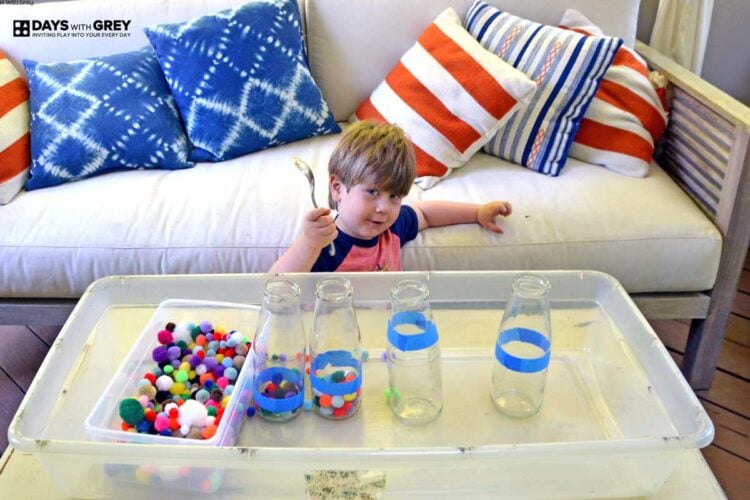 Non-Standard Measurement with Pom Poms for Preschoolers - Days With Grey