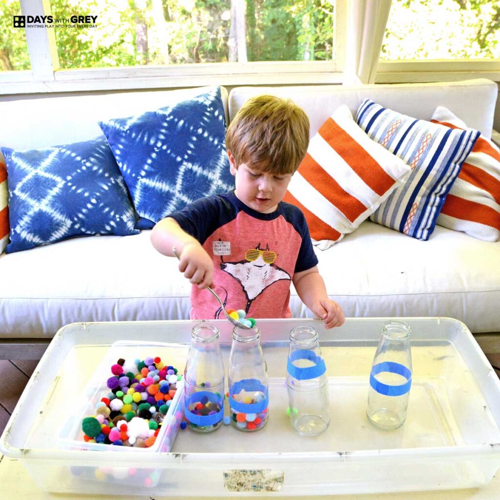 Non-Standard Measurement with Pom Poms for Preschoolers - Days With Grey