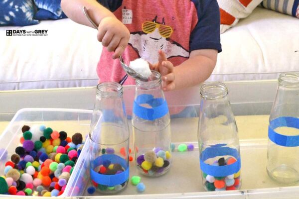 Non-Standard Measurement with Pom Poms for Preschoolers - Days With Grey