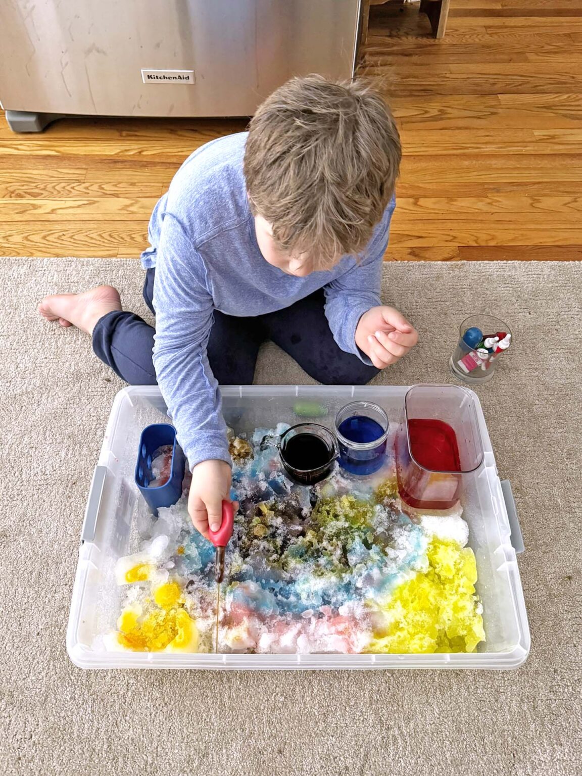Color the Snow; An Easy Winter Sensory Bin - Days With Grey