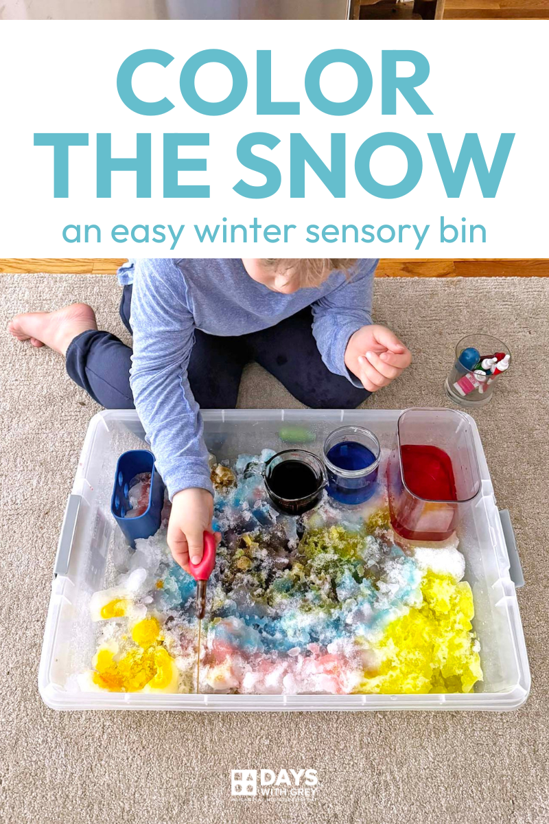 Color the Snow; An Easy Winter Sensory Bin - Days With Grey