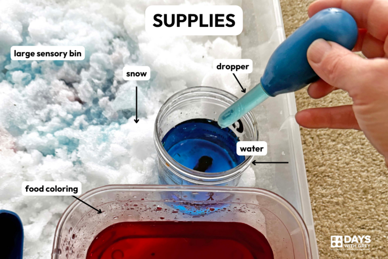 Color the Snow; An Easy Winter Sensory Bin - Days With Grey