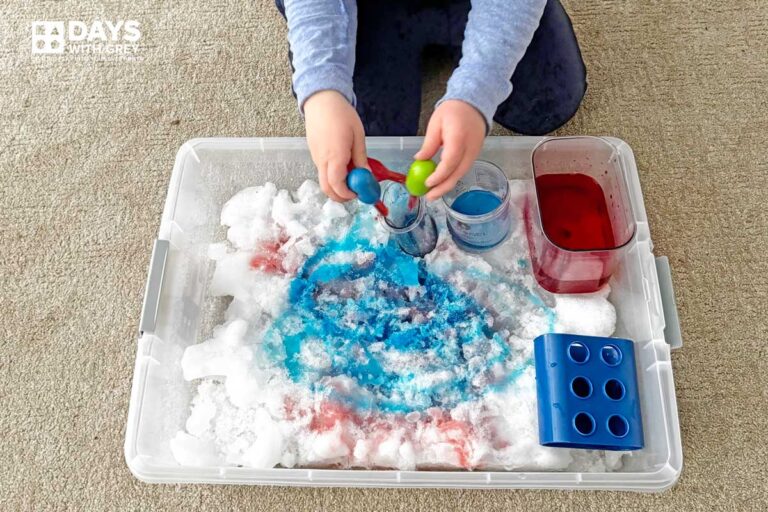 Color the Snow; An Easy Winter Sensory Bin - Days With Grey