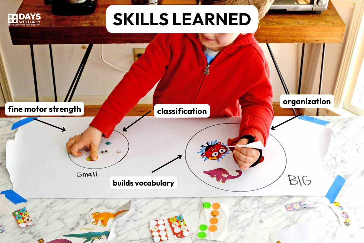 Sorting Stickers by Size; A Preschool Math Activity - Days With Grey